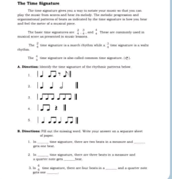 A. Direction: Identify the time signature of