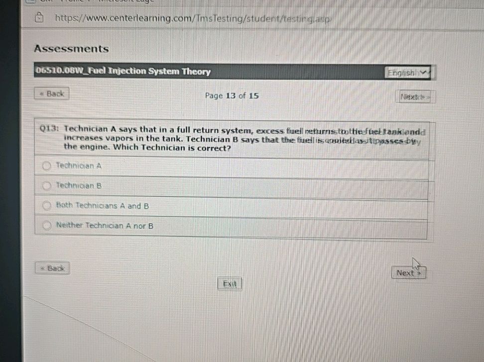 Q13: Technician A says that in a full return | StudyX