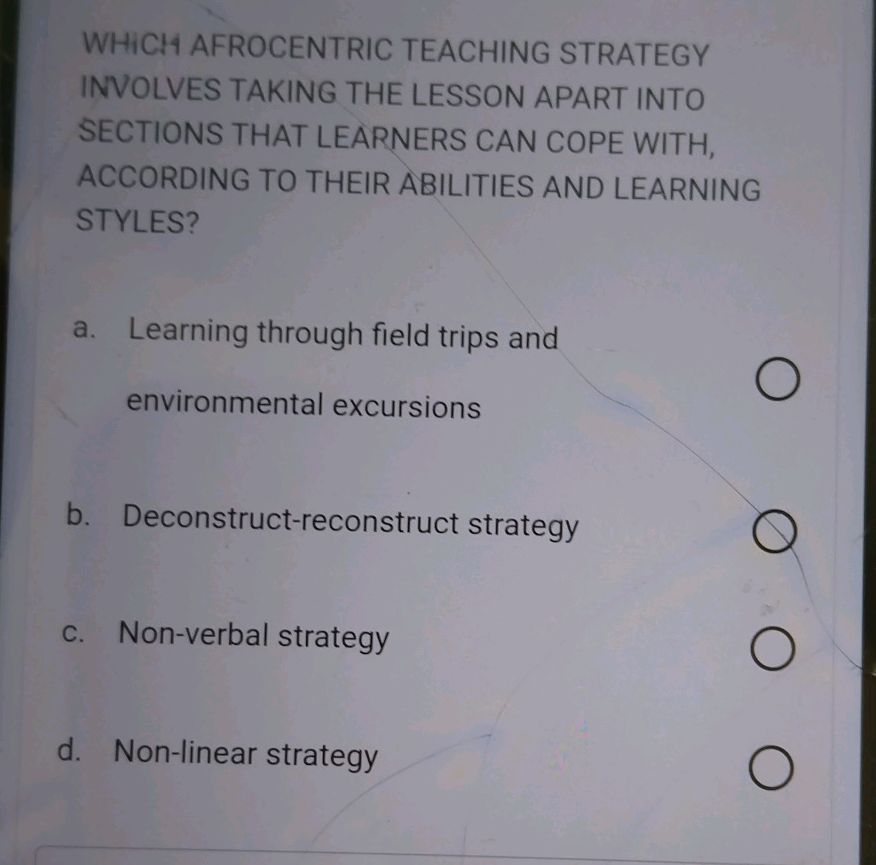 WHICH AFROCENTRIC TEACHING STRATEGY INVOLVES