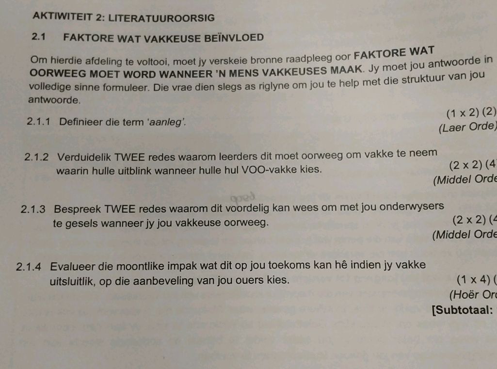 AKTIWITEIT 2: LITERATUUROORSIG 2.1 FAKTORE | StudyX