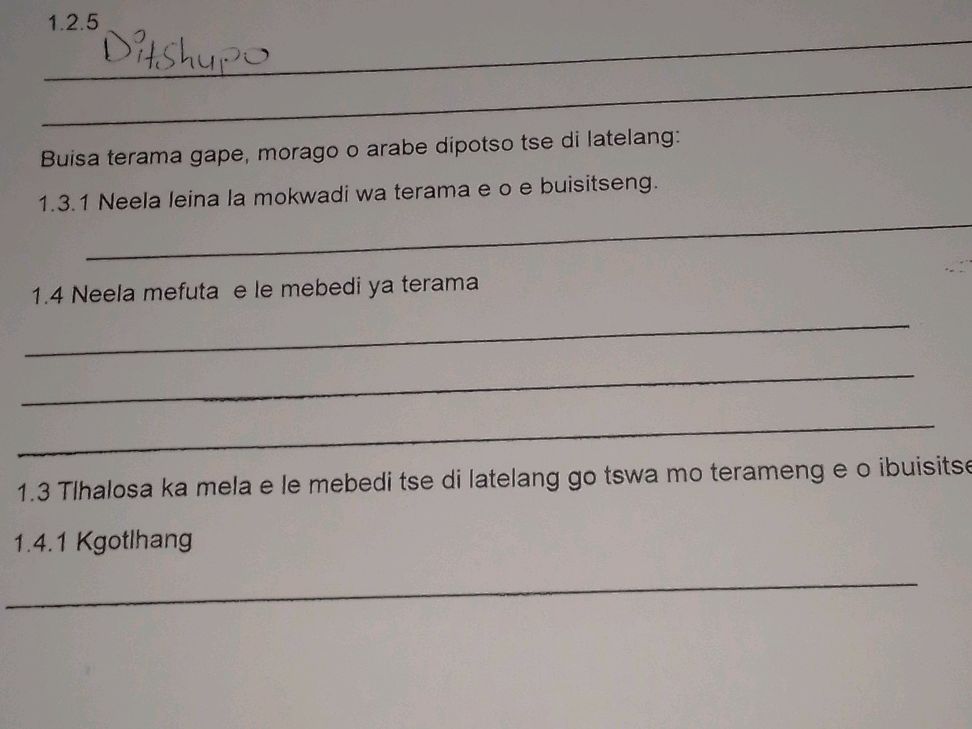 Buisa terama gape, morago o arabe dipotso | StudyX