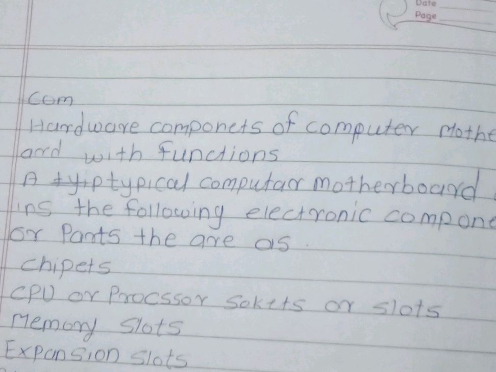 Hardware componets of computer motherboard | StudyX