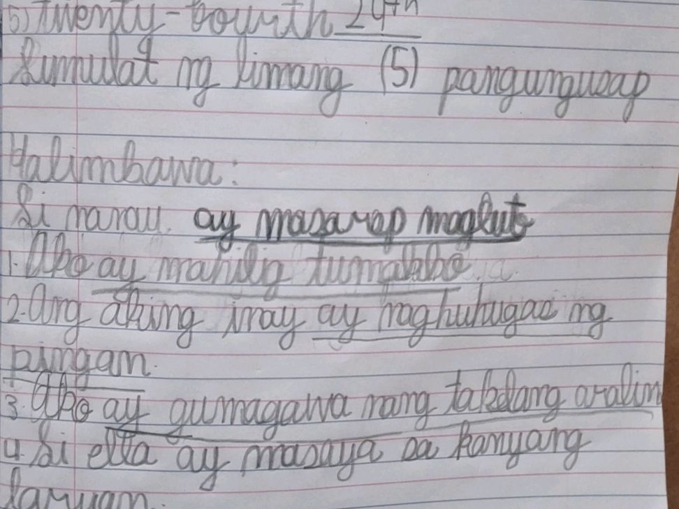 Simulat ng limang (5) pangungusap | StudyX