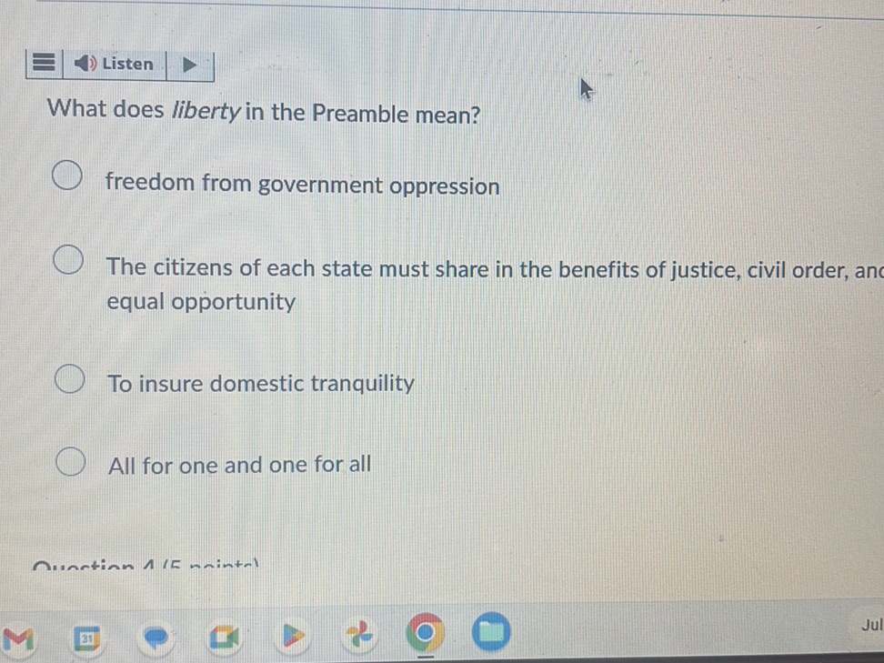 What does *liberty* in the Preamble mean? | StudyX