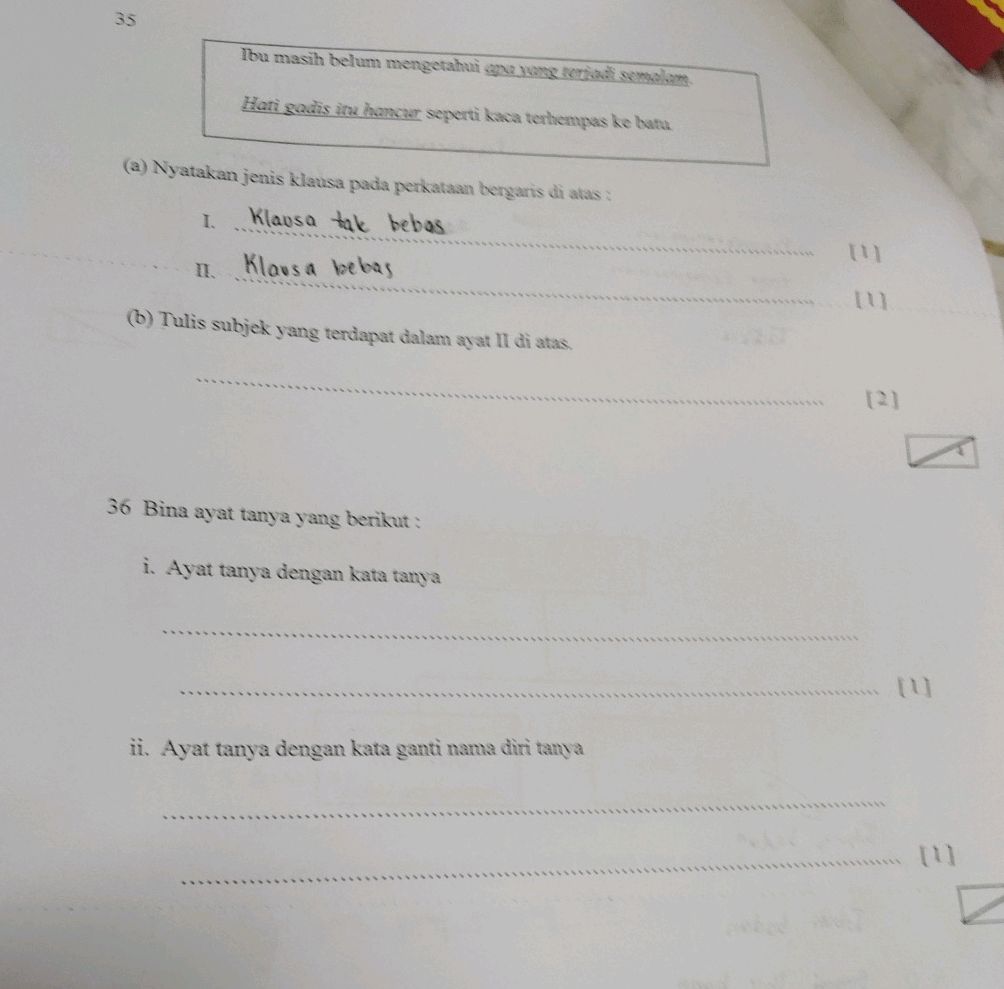 (a) Nyatakan jenis klausa pada perkataan | StudyX