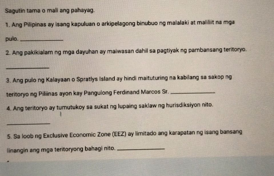 Sagutin tama o mali ang pahayag. 1. Ang | StudyX