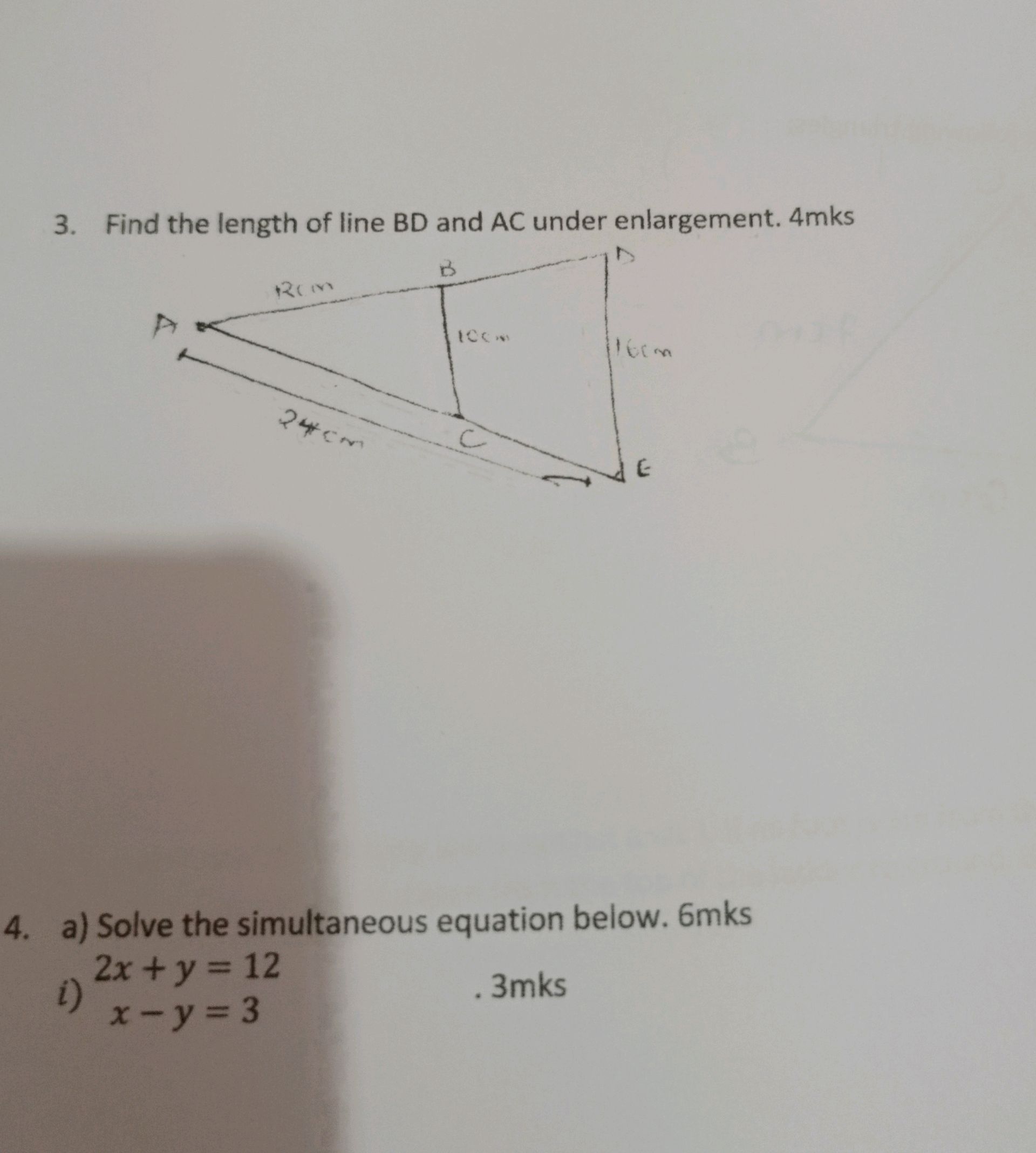 Find the length of line BD and AC under