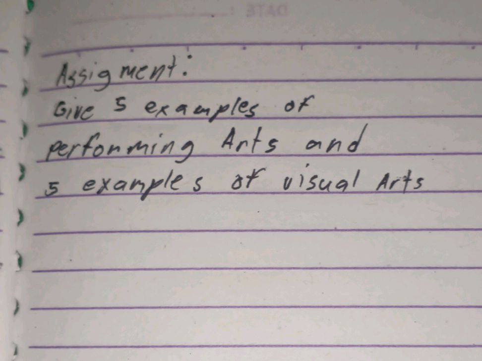 Assignment: Give 5 examples of performing