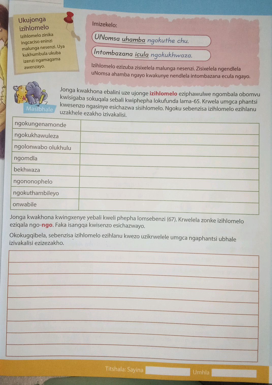 Imizekelo: UNomsa uhamba ngokuthe chu. | StudyX