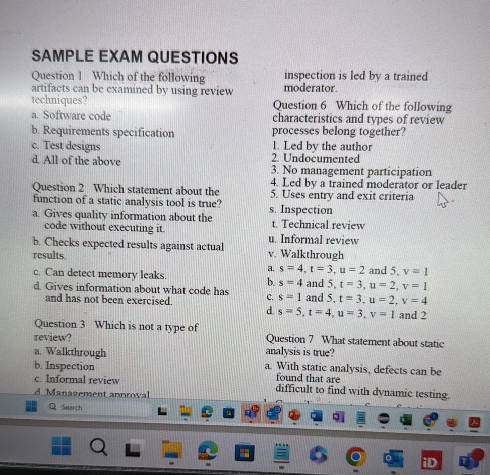 Question 1 Which of the following artifacts