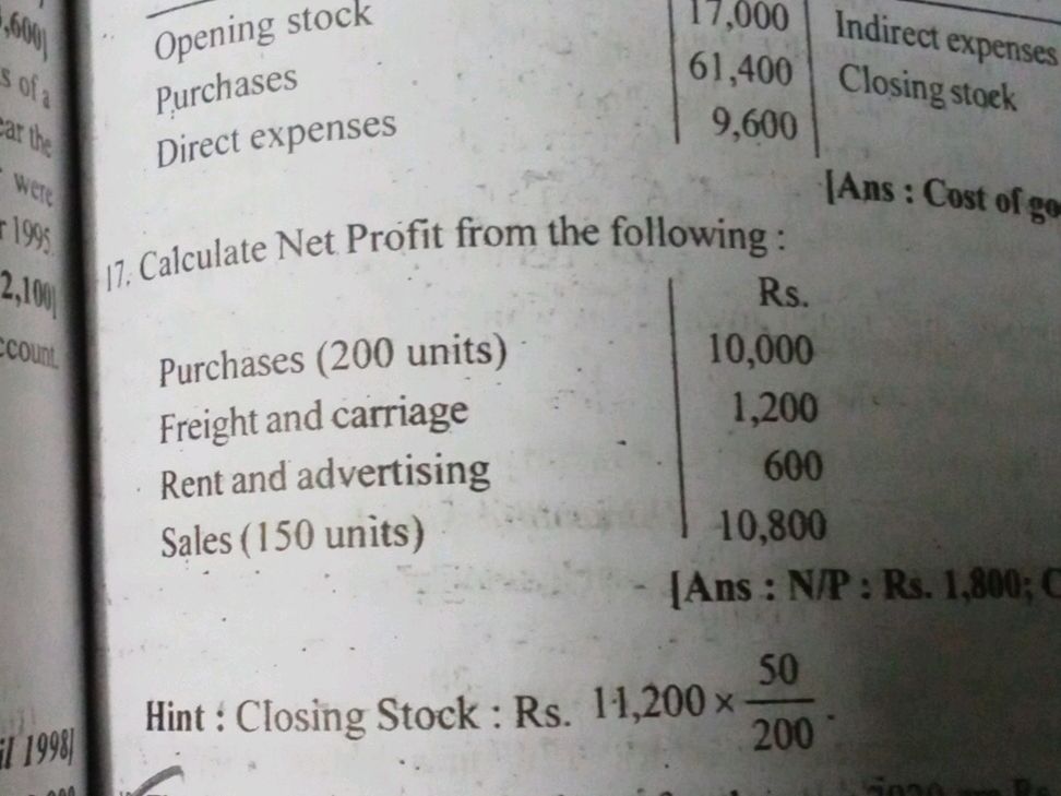 17. Calculate Net Profit from the following: | StudyX