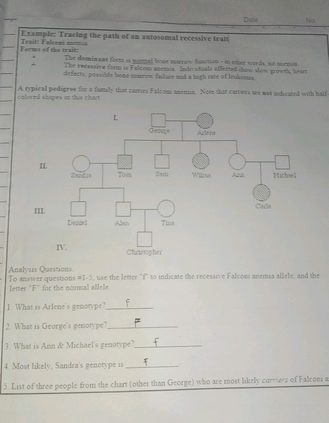 Example: Tracing the path of an autosomal