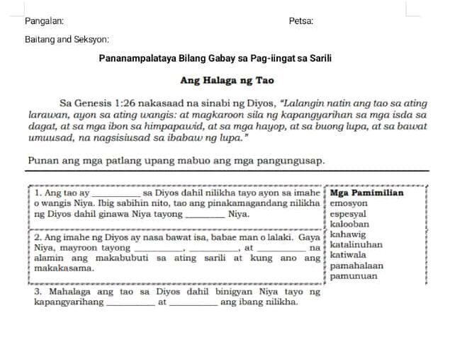 Pangalan: Baitang and Seksyon: Petsa: | StudyX