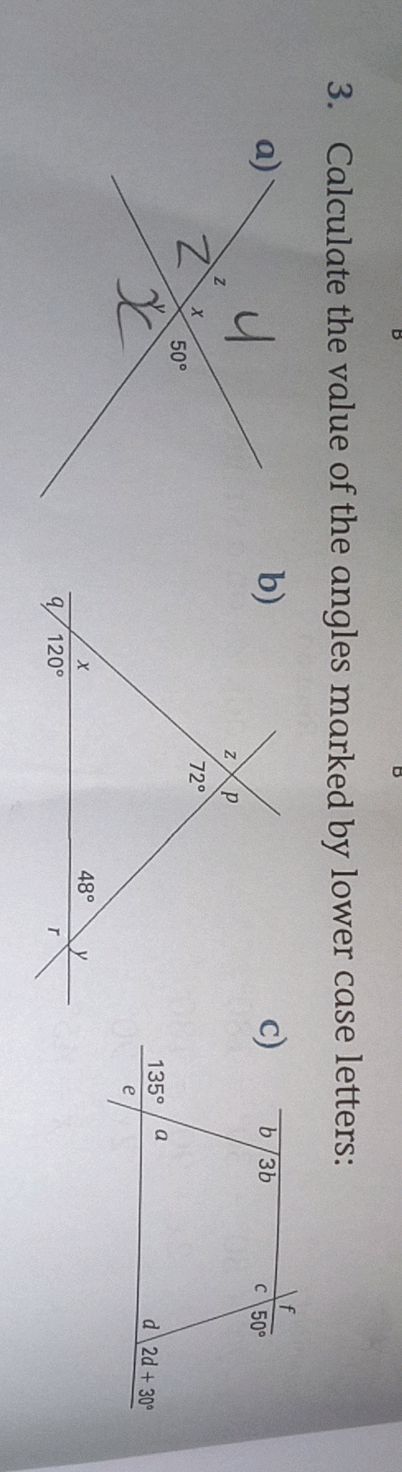 Calculate the value of the angles marked by