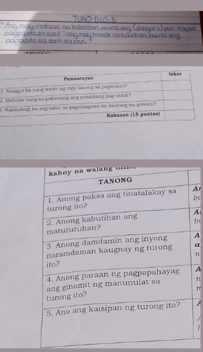 Pamantayan 1. Nasagot ba nang wasto ng mga | StudyX