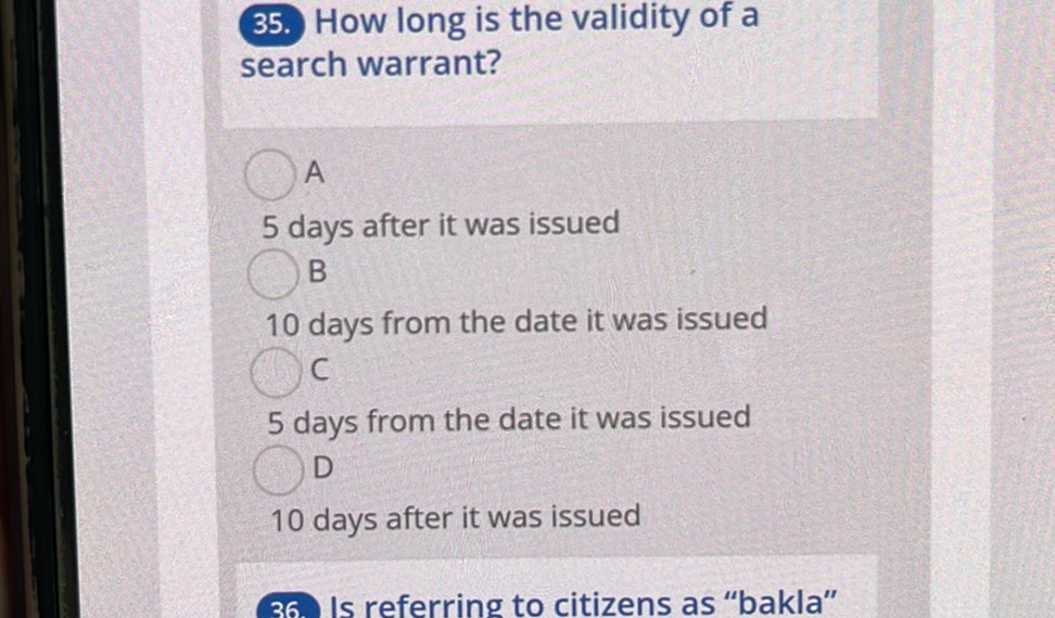 35. How long is the validity of a search | StudyX