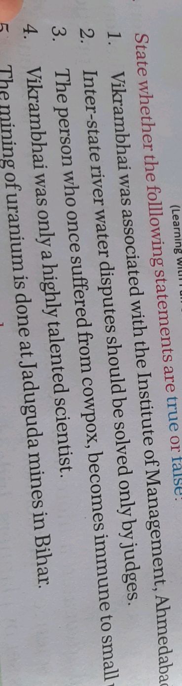 State whether the folllowing statements are | StudyX