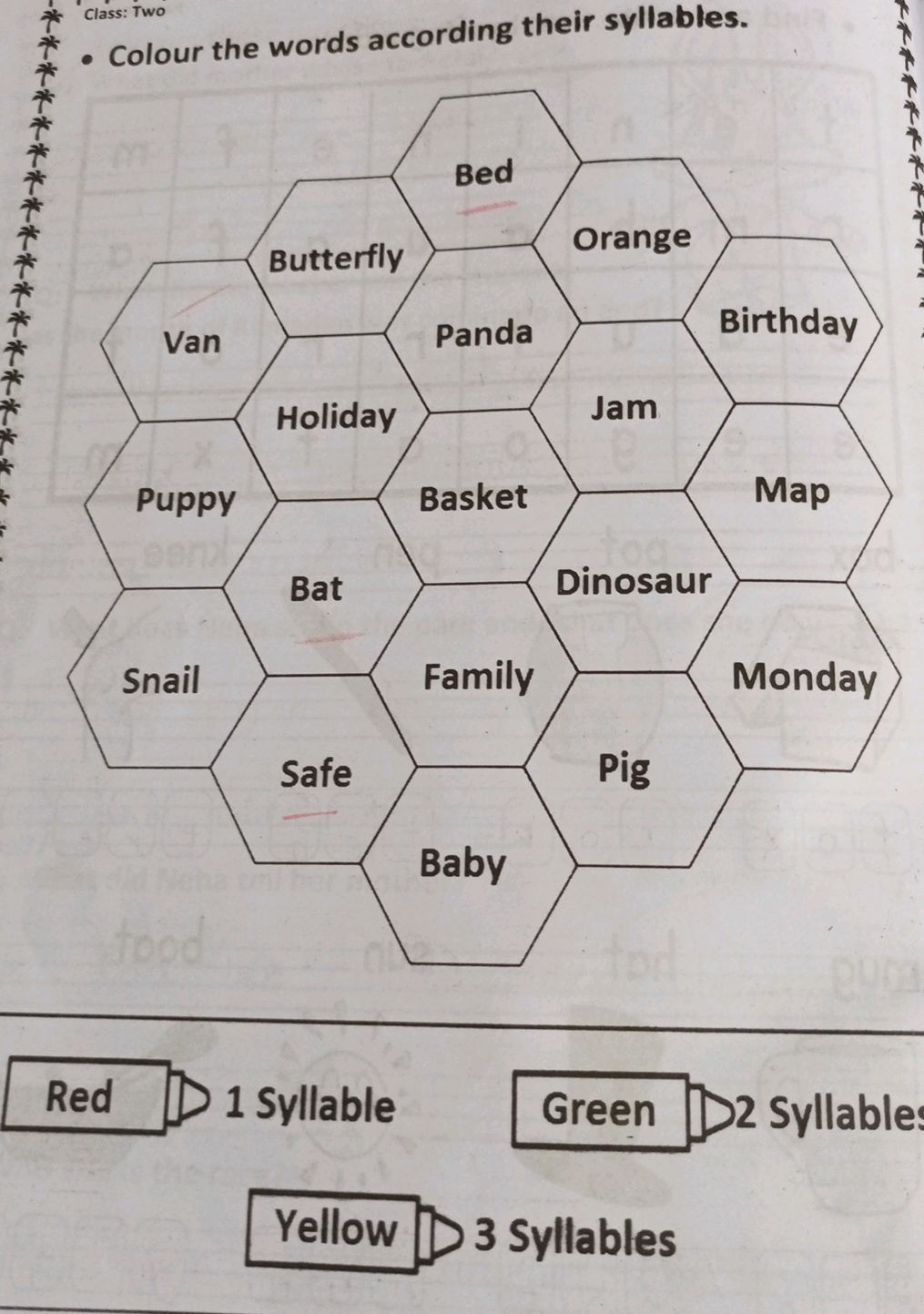 Colour the words according their syllables. | StudyX