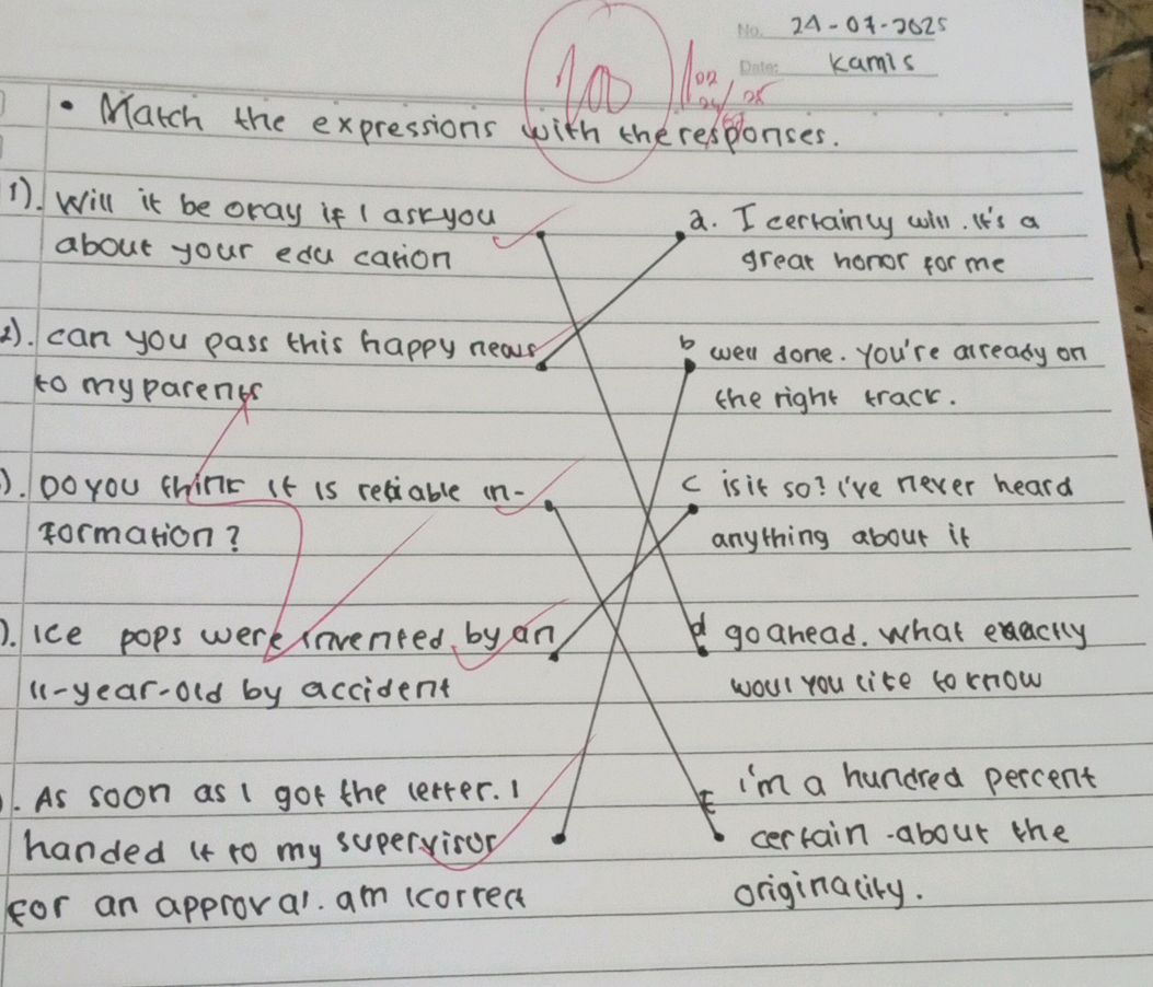 Match the expressions with the responses. | StudyX