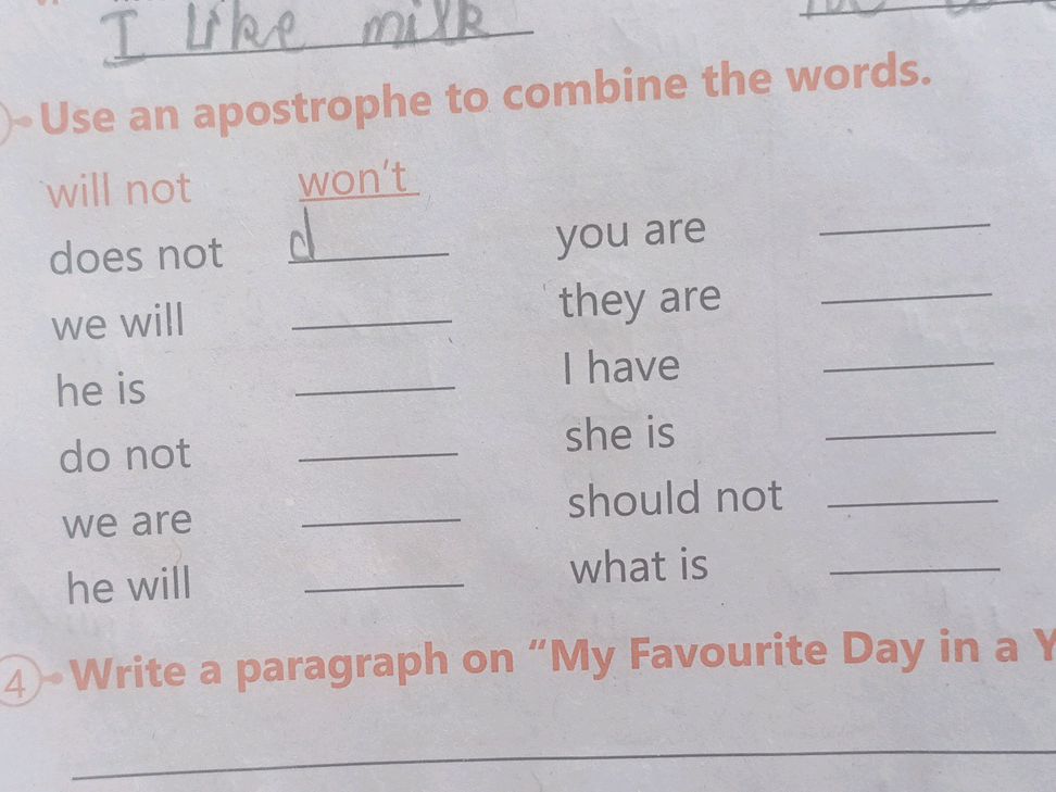 → Use an apostrophe to combine the words. | StudyX