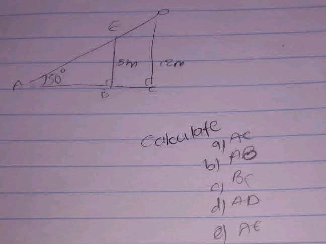 Calculate a) AC b) AB c) BC d) AD e) AE | StudyX