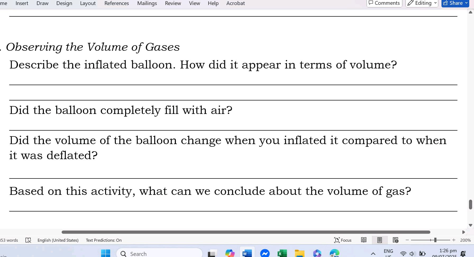 1. Observing the Volume of Gases Describe | StudyX