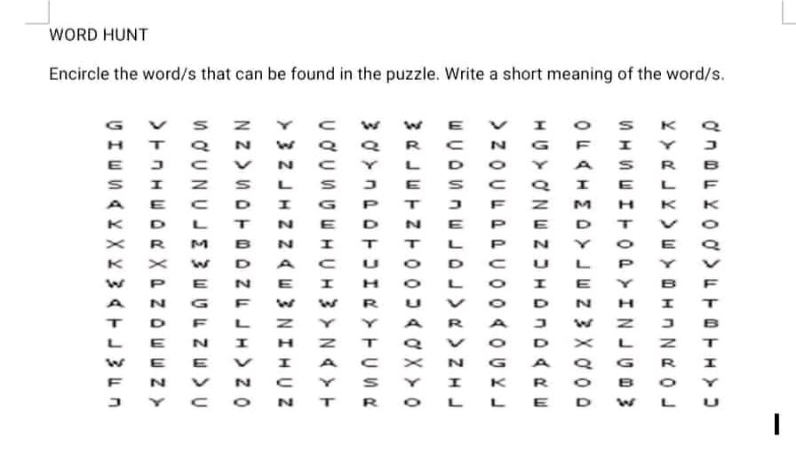 WORD HUNT Encircle the word/s that can be
