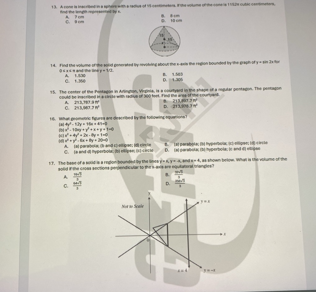 13. A cone is inscribed in a sphere with a | StudyX