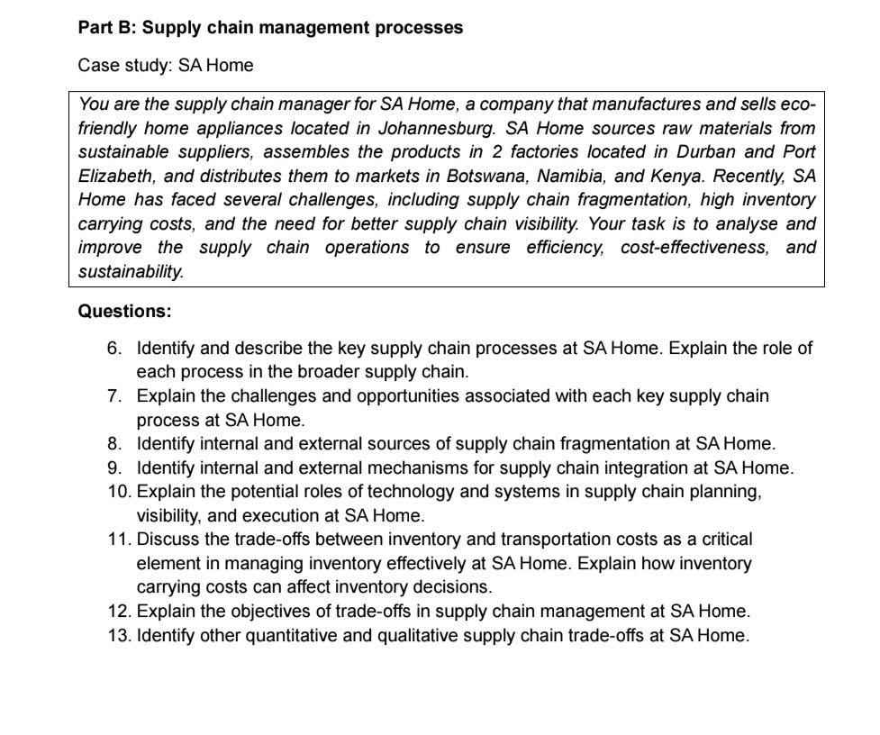 Part B: Supply chain management processes | StudyX