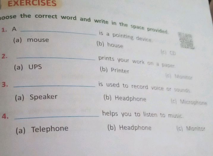 1. A ______ is a pointing device. (a) mouse | StudyX