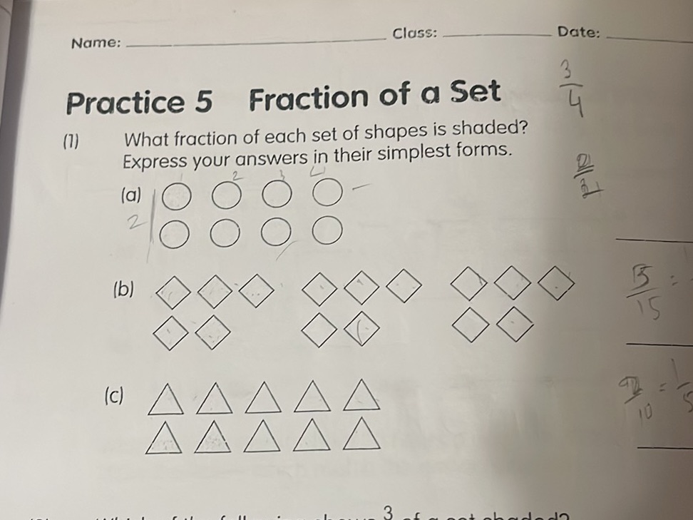 (1) What fraction of each set of shapes is | StudyX