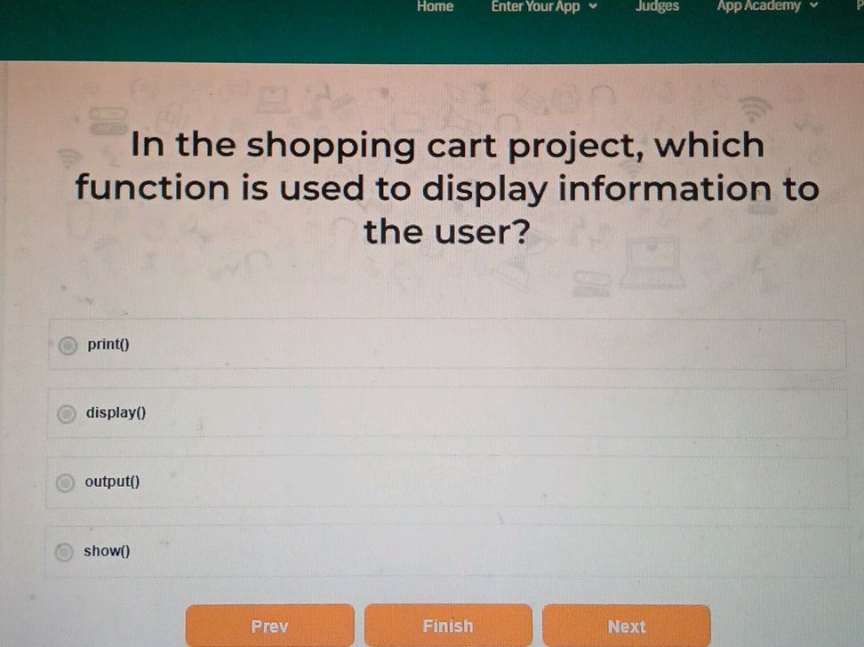 In the shopping cart project, which function | StudyX
