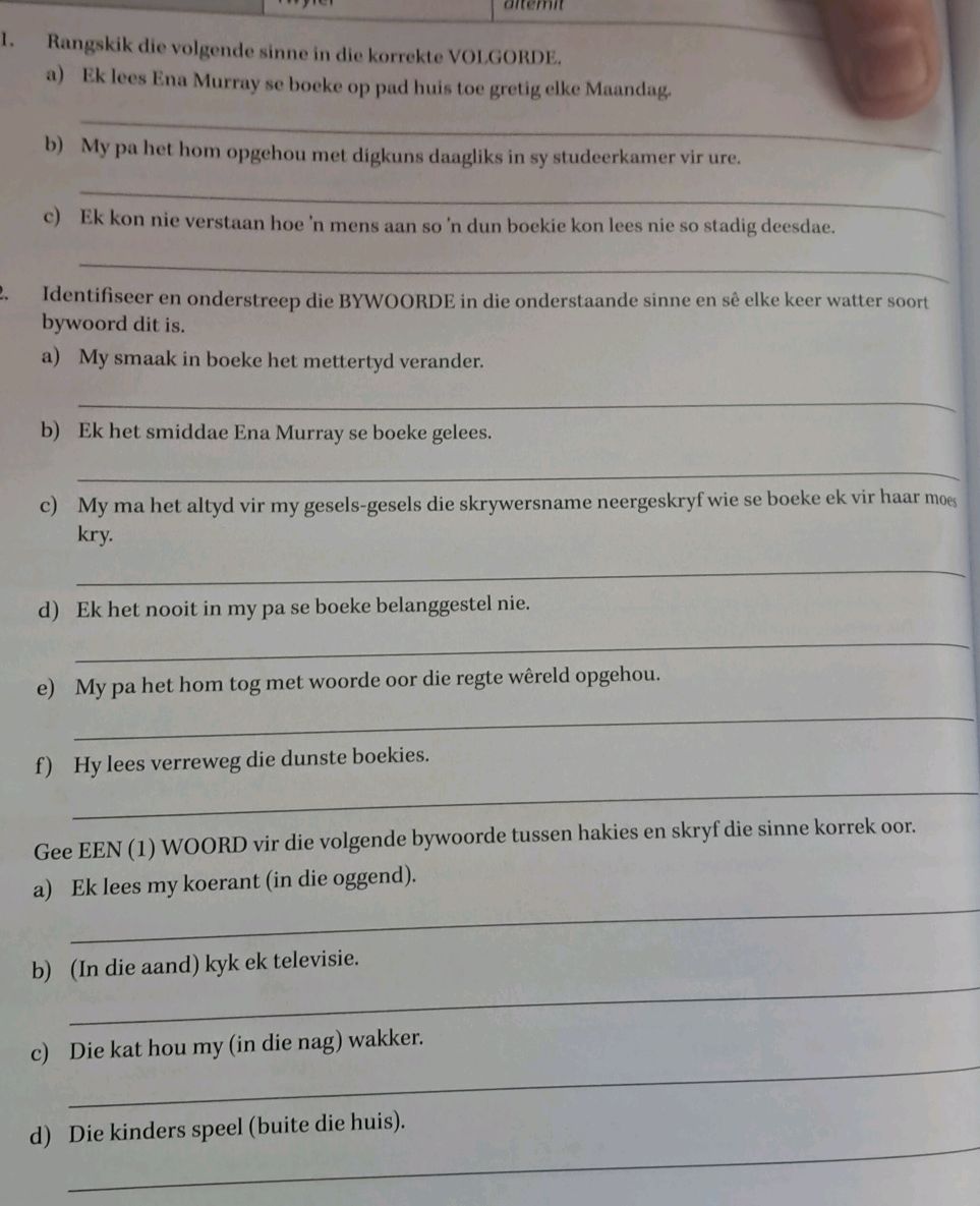 Rangskik die volgende sinne in die korrekte