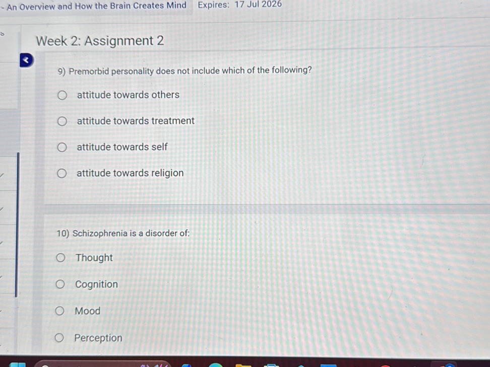 9) Premorbid personality does not include | StudyX