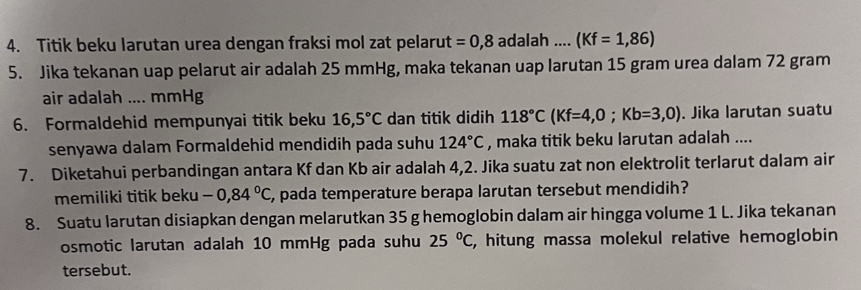 4. Titik beku larutan urea dengan fraksi mol | StudyX