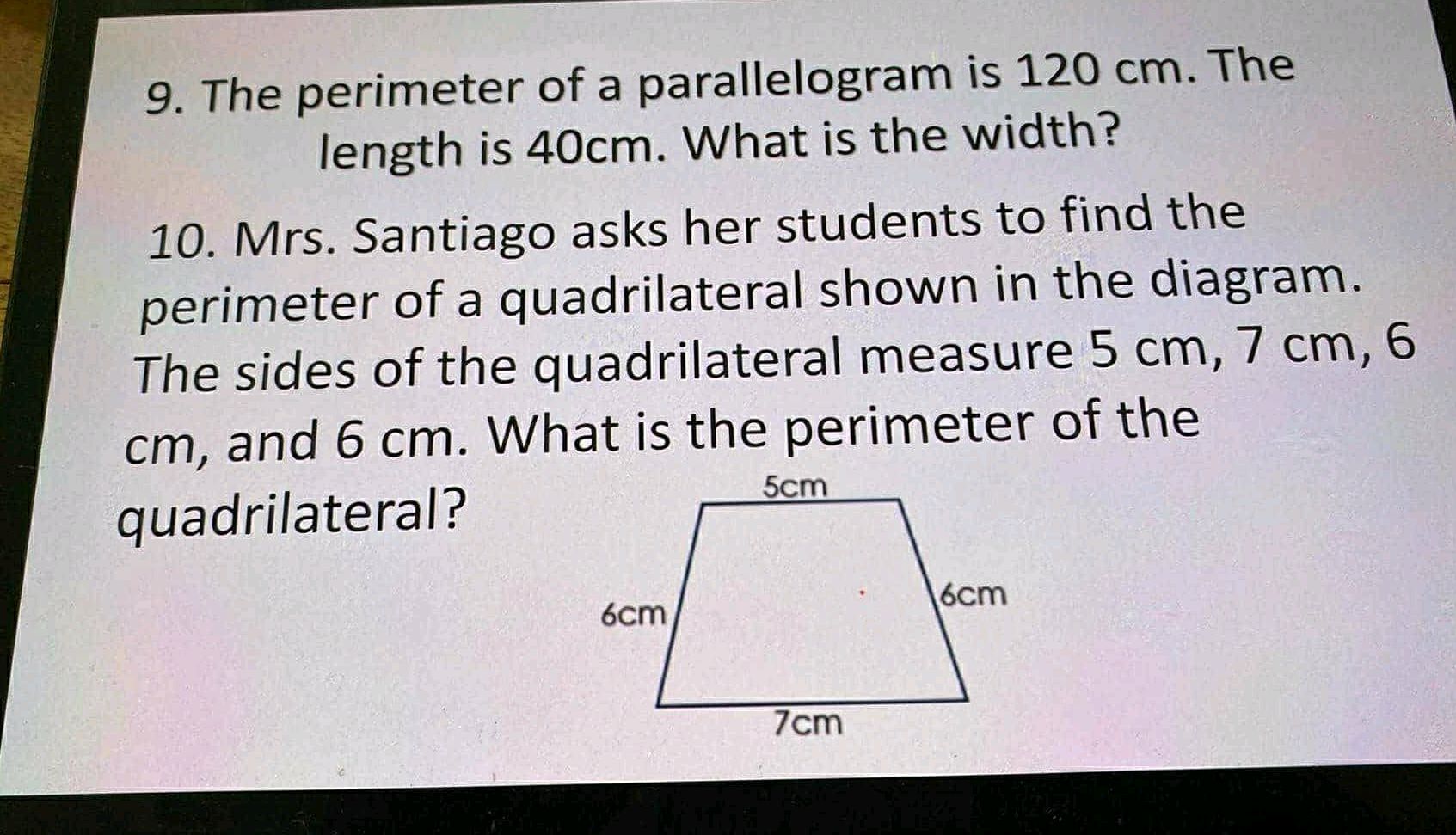 9. The perimeter of a parallelogram is 120 | StudyX