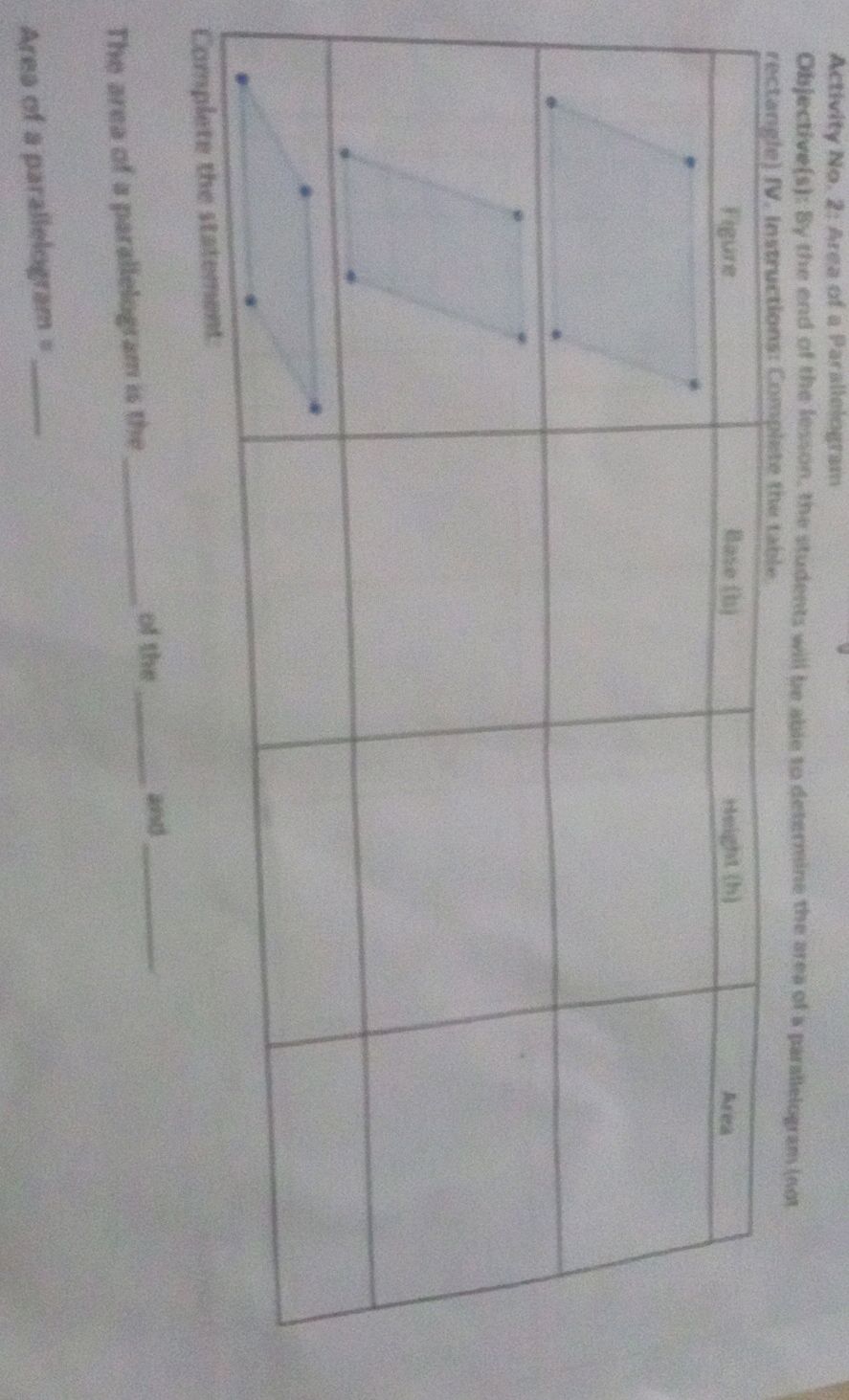 Activity No. 2: Area of a Parallelogram | StudyX