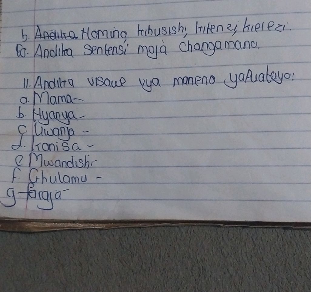 b. Andika Homing, kihusishi, kitenzi, | StudyX