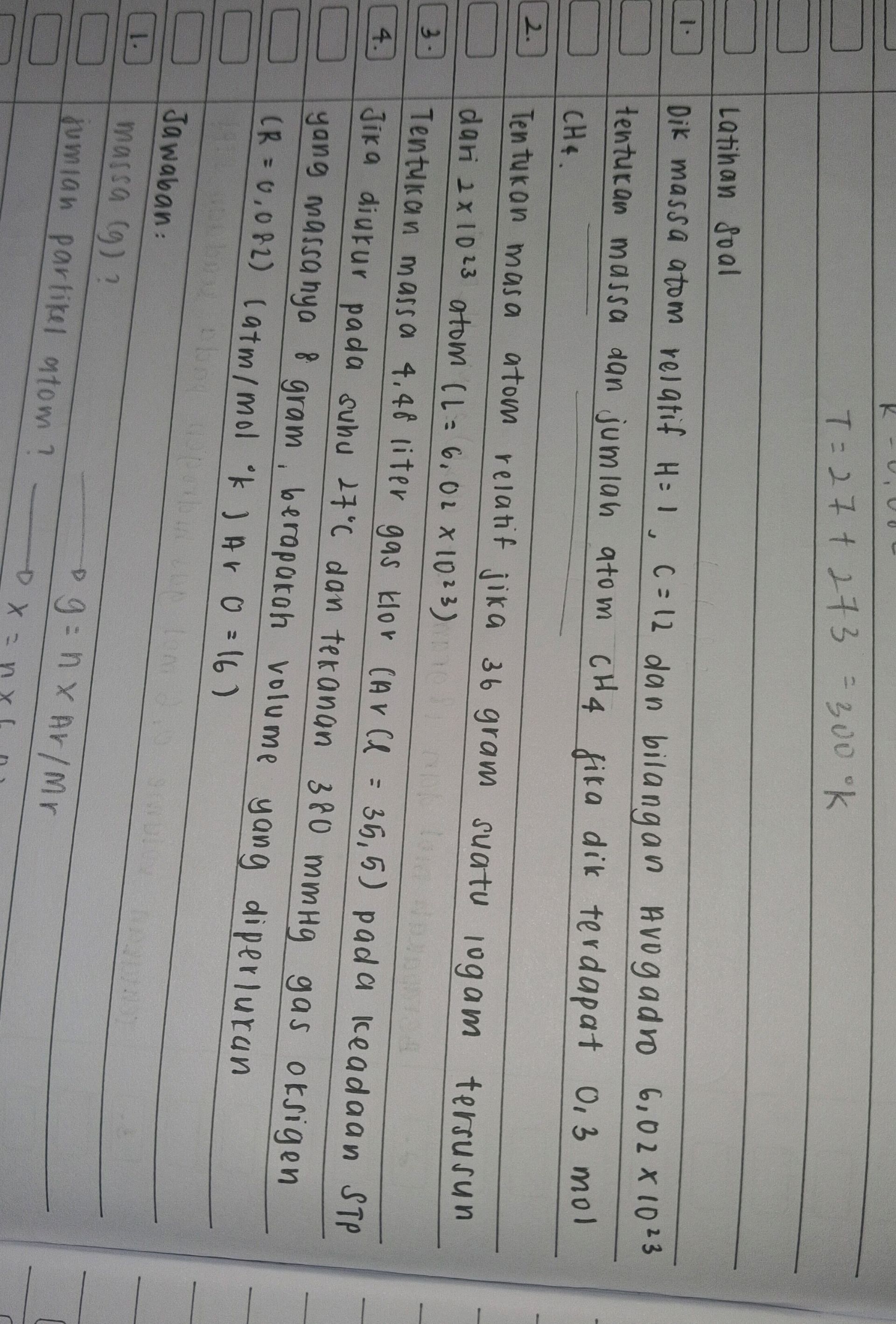 Latihan Soal 1. Dik massa atom relatif H= | StudyX