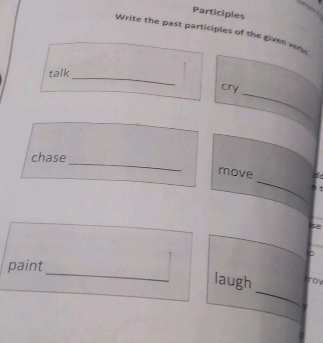 Participles Write the past participles of | StudyX