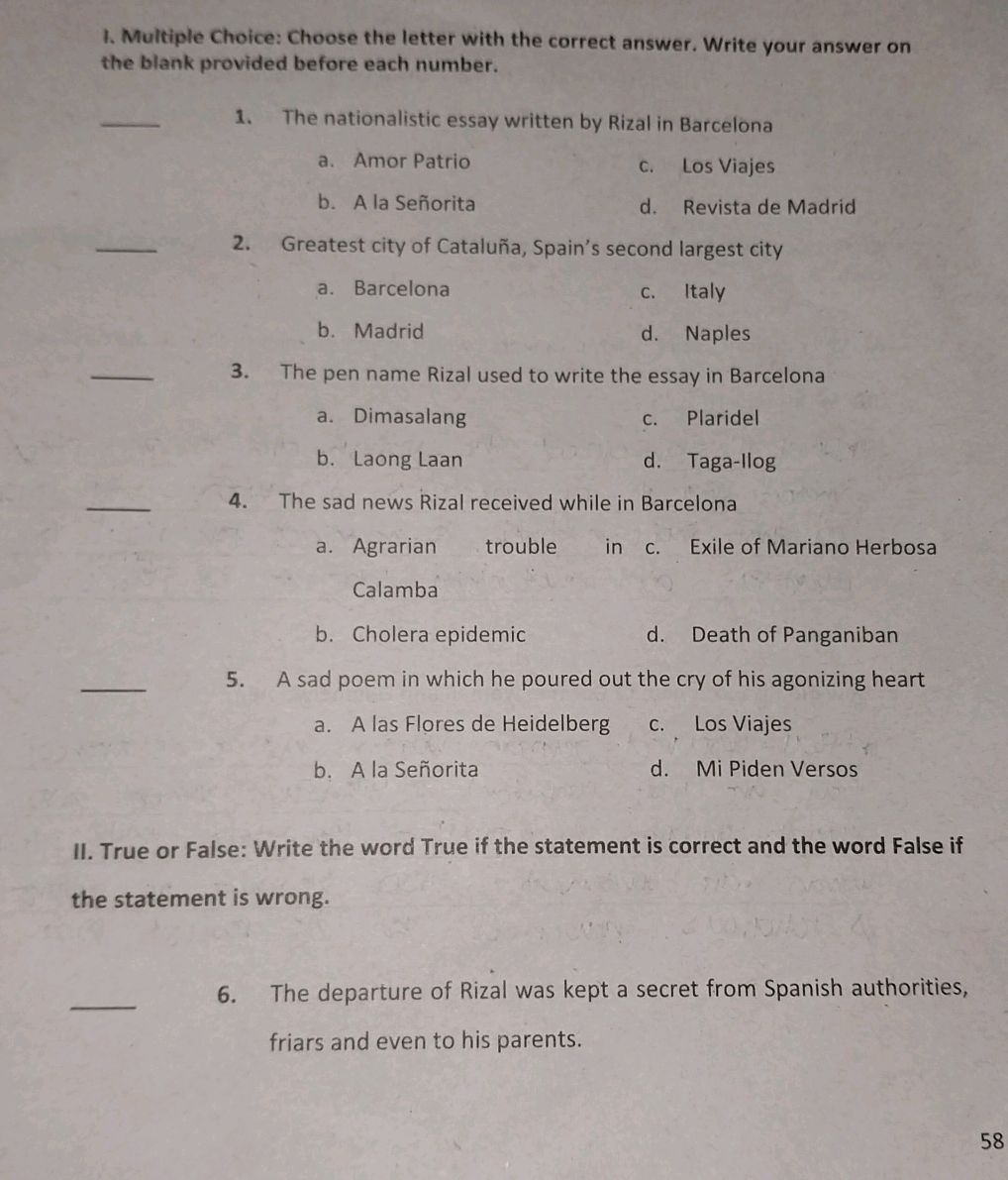 I. Multiple Choice: Choose the letter with | StudyX