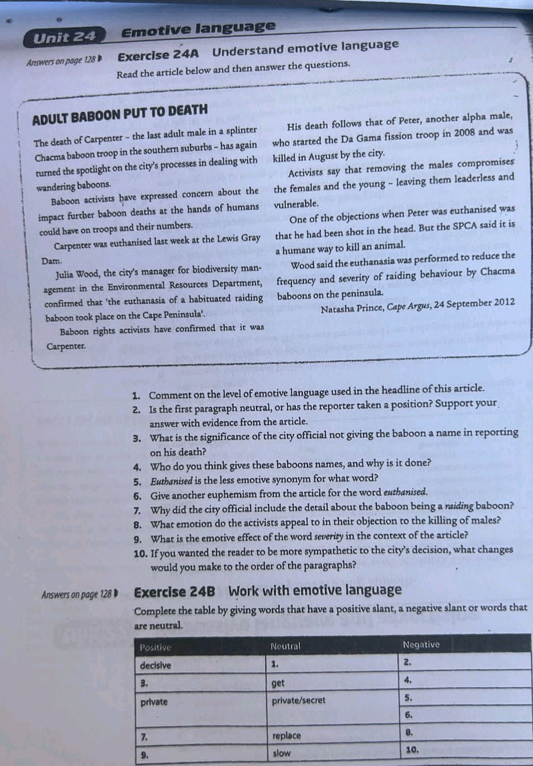 1. Comment on the level of emotive language | StudyX