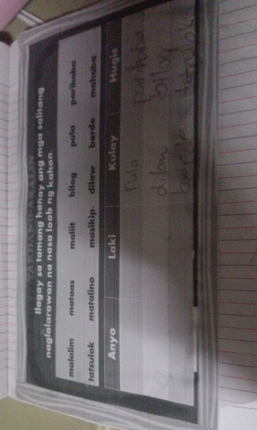 Ilagay sa tamang hanay ang mga salitang | StudyX