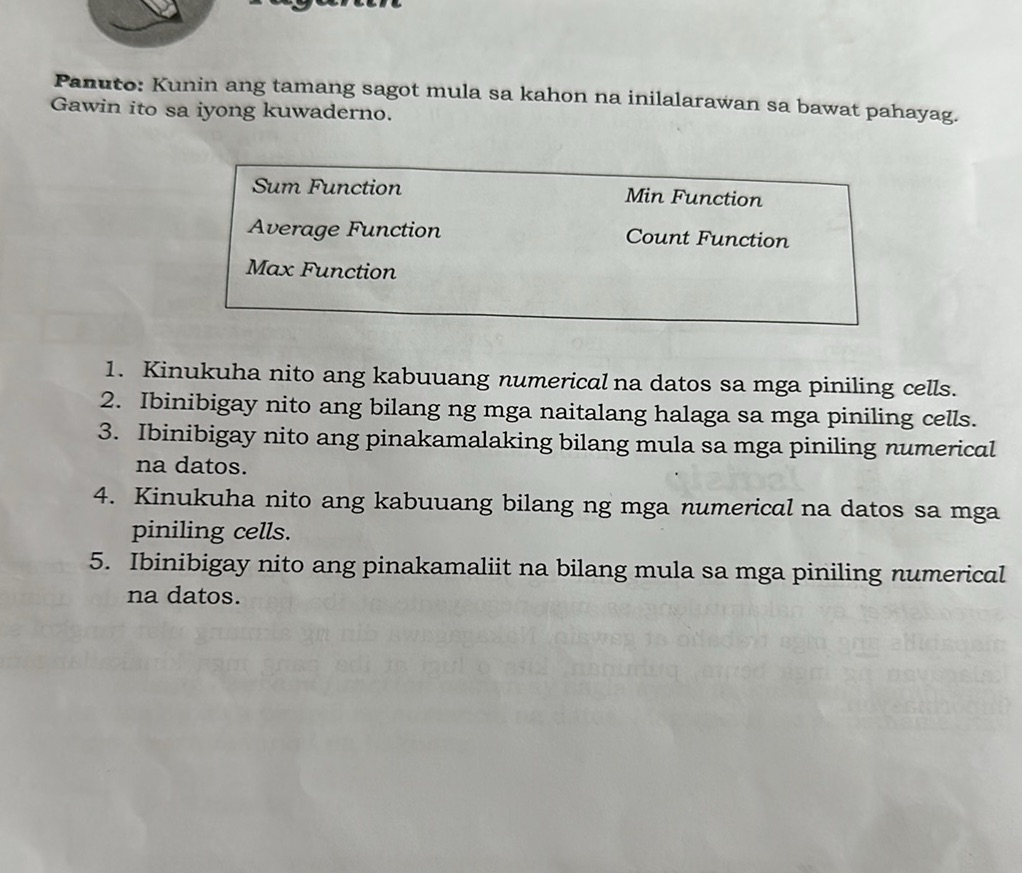 Panuto: Kunin ang tamang sagot mula sa kahon | StudyX