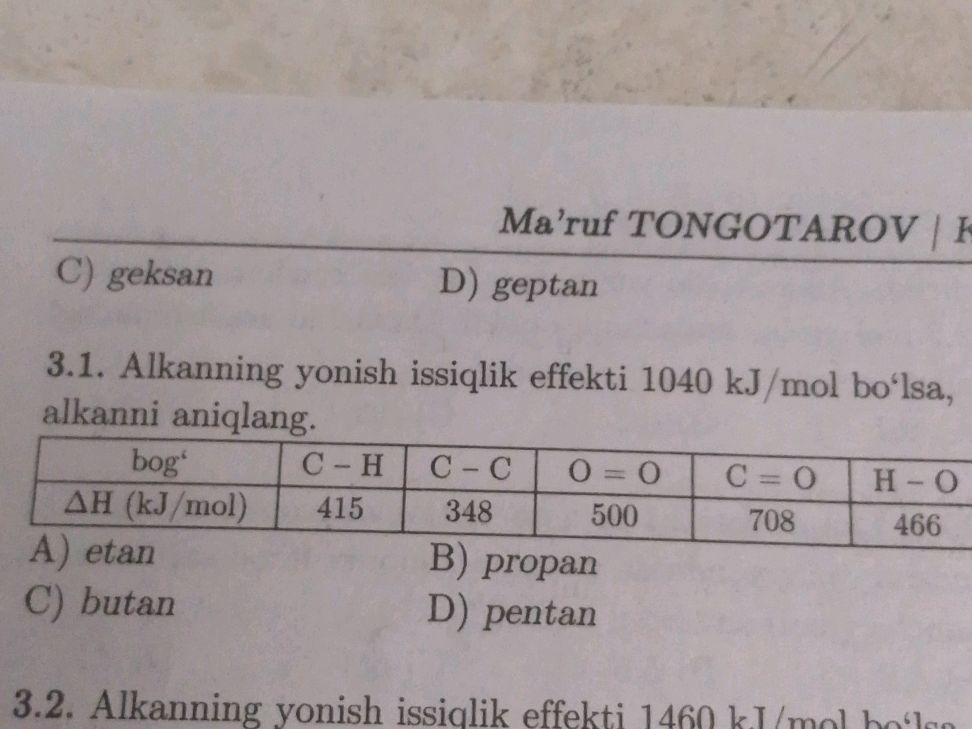 3.1. Alkanning yonish issiqlik effekti 1040 | StudyX