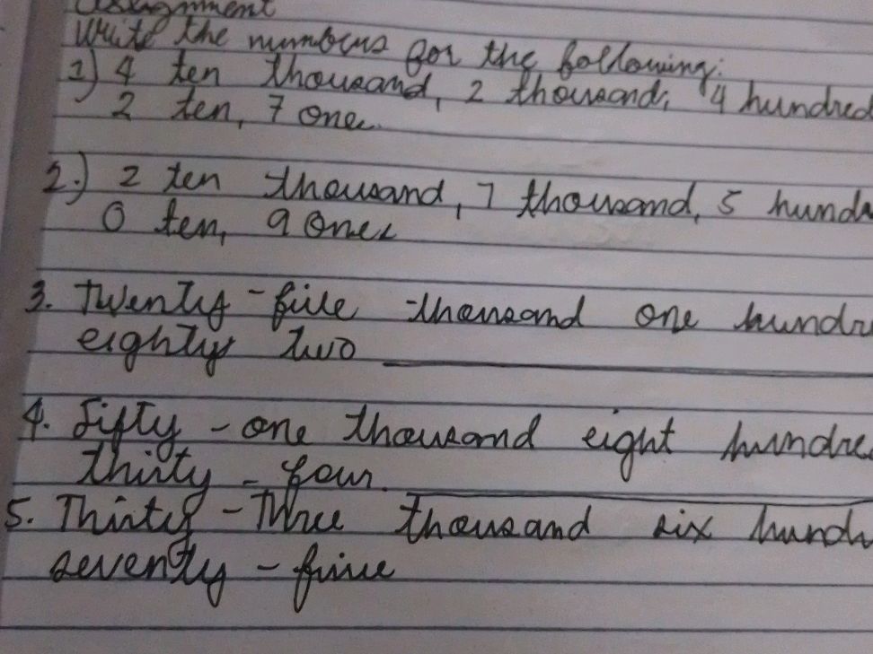 Write the numbers for the following: 1) 4