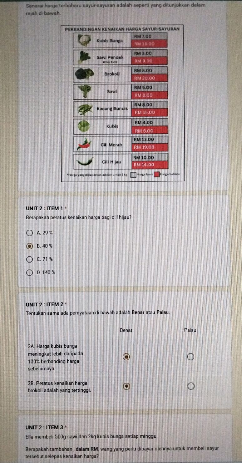 Senarai harga terbaharu sayur-sayuran adalah | StudyX