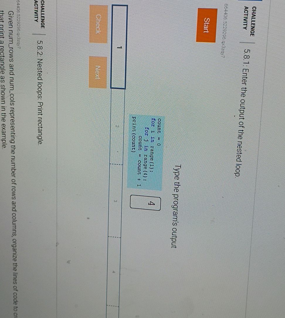 5.8.1: Enter the output of the nested loop. | StudyX