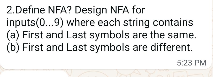 Define NFA? Design NFA for inputs(0...9)