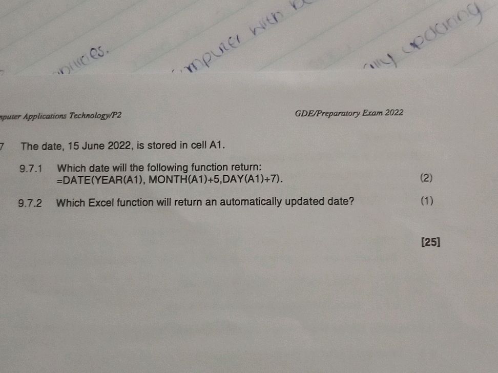 7 The date, 15 June 2022, is stored in cell | StudyX